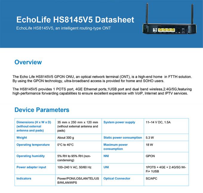 HS8145V HUAWEI GPON ONU Dual Band 2.4g 5g WiFi FTTH EPON ONT
